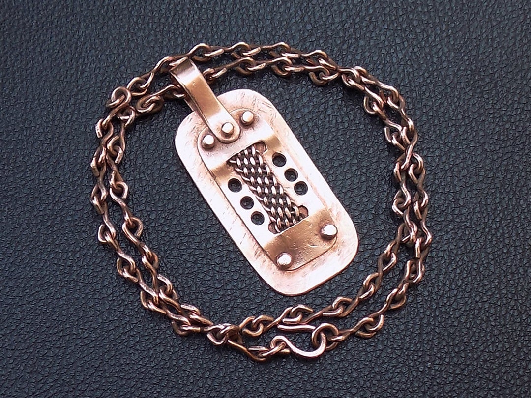 Riveted Men Pendant With Handforged Textured Copper Sheets and Pure ...
