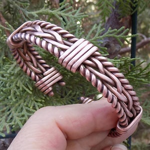 Pure Copper Bangle ,braided Twisted Wire Wrapped Wide Heavy Casual ...