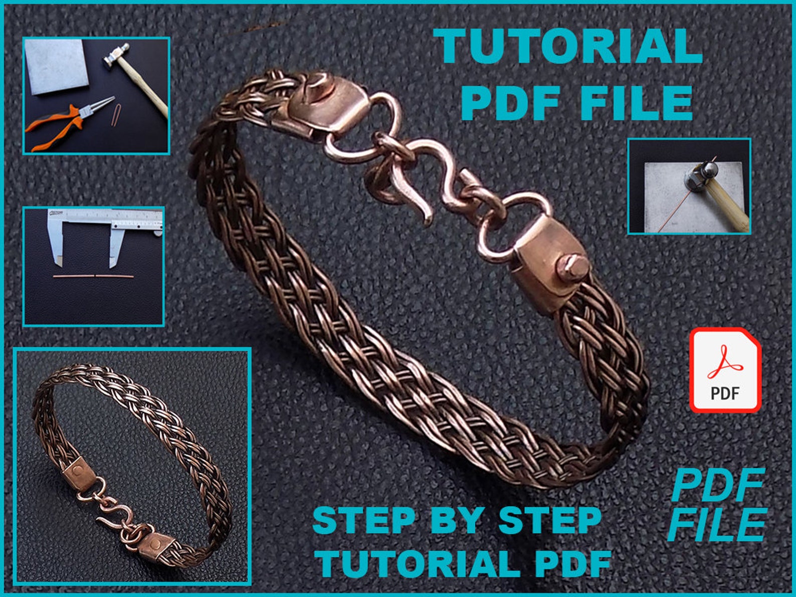PDF Files Instant Download , Braided Bracelet With Riveted End Caps ...