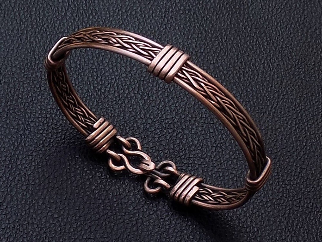 Copper Cuff Men Bracelet, Braided Pure Copper Bangle Wristband ...
