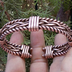 Pure Copper Bangle ,braided Twisted Wire Wrapped Wide Heavy Casual ...