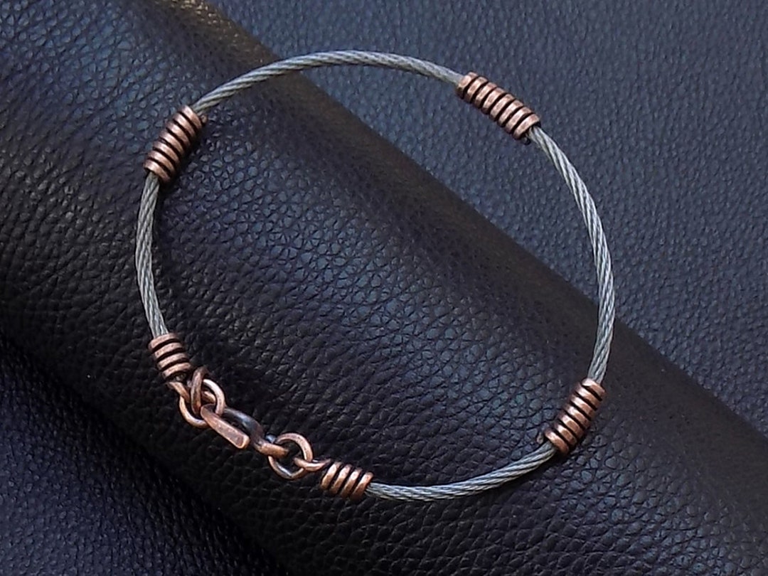 Twisted Steel and Copper Wire Wrapped Cable Rolo Thin Delicate Men ...