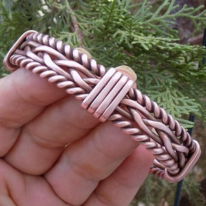 Pure Copper Bangle ,braided Twisted Wire Wrapped Wide Heavy Casual ...
