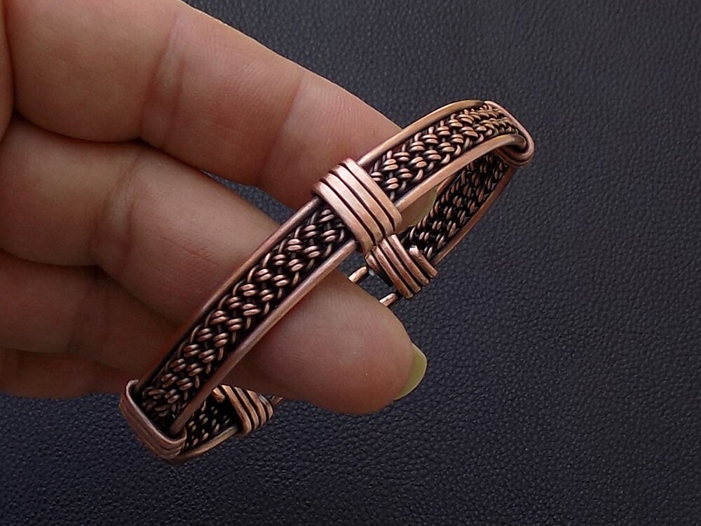 Pure Copper Men Cuff Bracelet Braided Wire Wrapped Bangle - Etsy