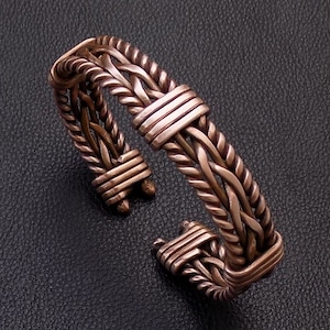 Pure Copper Bangle ,braided Twisted Wire Wrapped Wide Heavy Casual ...
