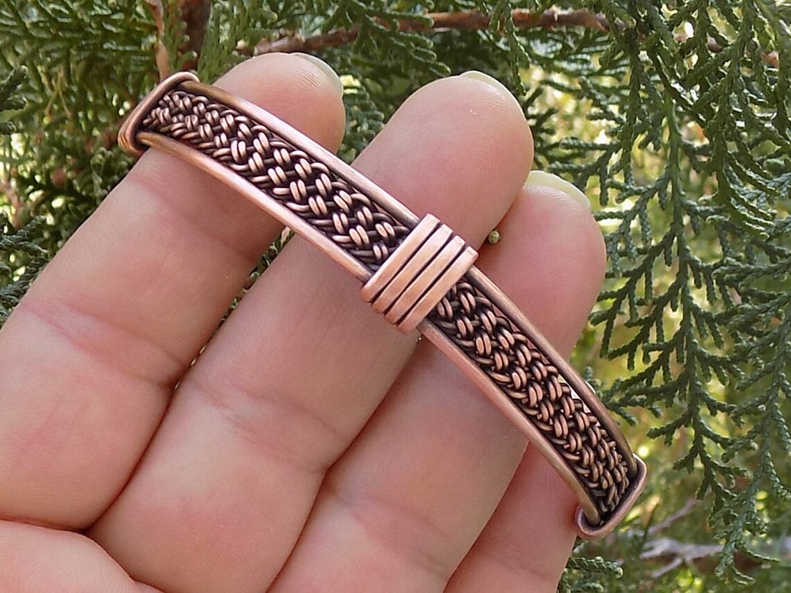 Pure Copper Men Cuff Bracelet Braided Wire Wrapped Bangle - Etsy
