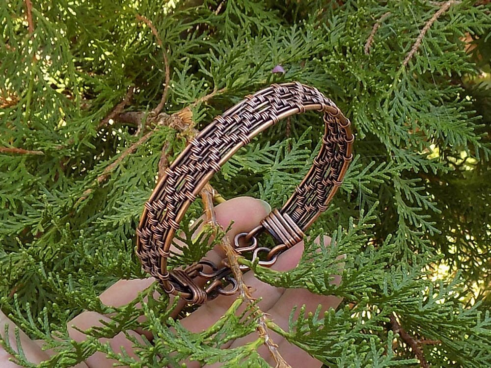 Wire Wrapped Pure Copper Men Cuff Bracelet Unisex Wristband - Etsy