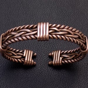 Pure Copper Bangle ,braided Twisted Wire Wrapped Wide Heavy Casual ...