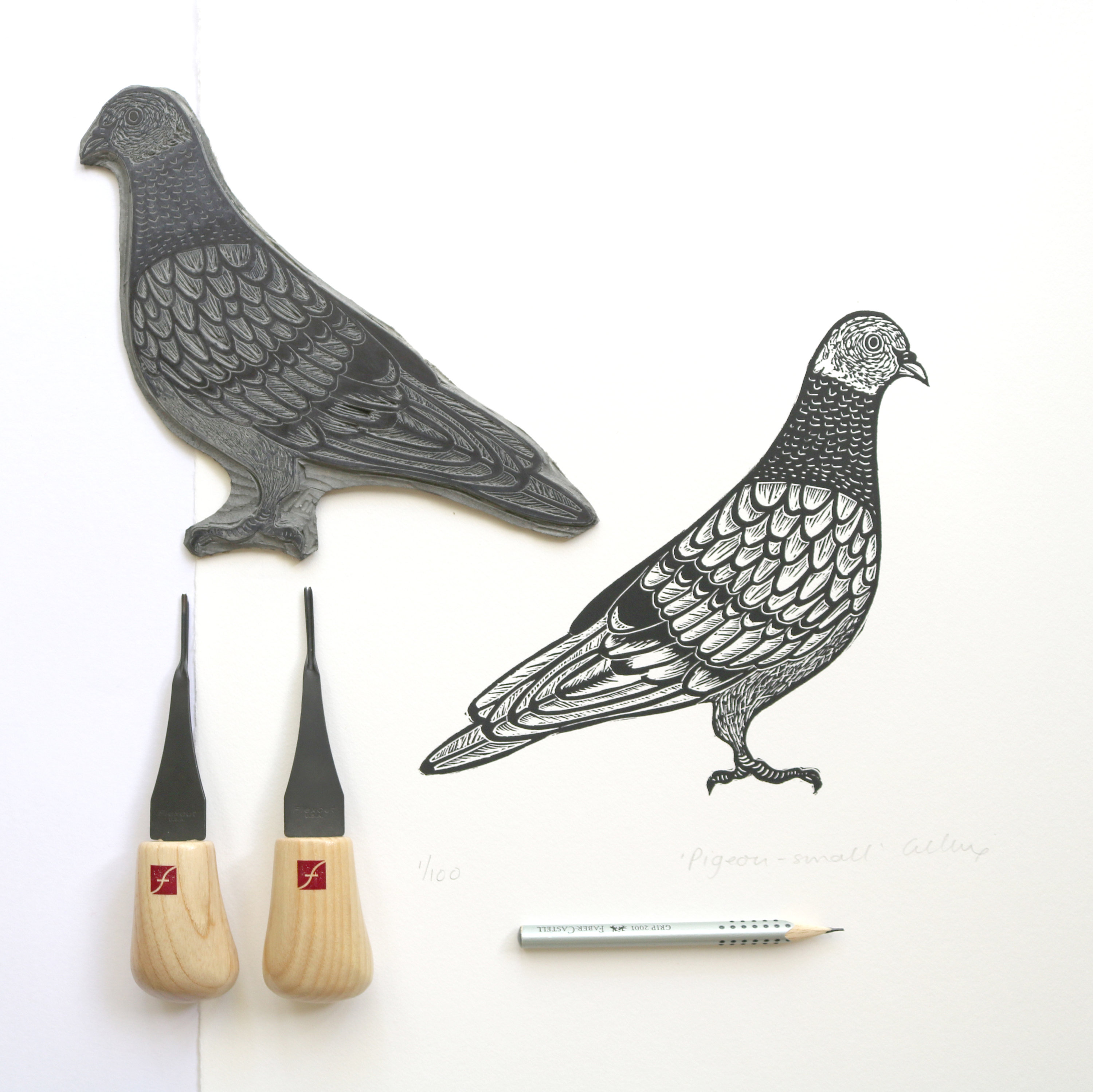 Pigeon Small Lino Print Linocut Printmaking Limited Edition Bird - Etsy