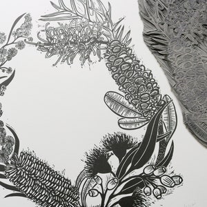 Native Wreath II Lino Print Original Artwork Limited Edition Floral ...