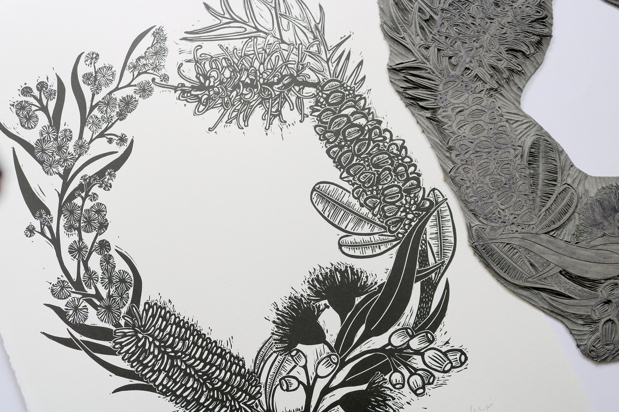 Native Wreath II Lino Print Original Artwork Limited Edition Floral ...