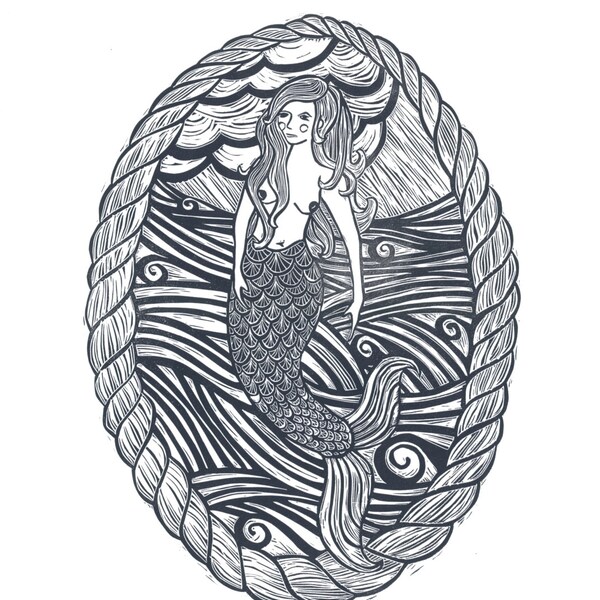 Mermaid Linocut - Etsy