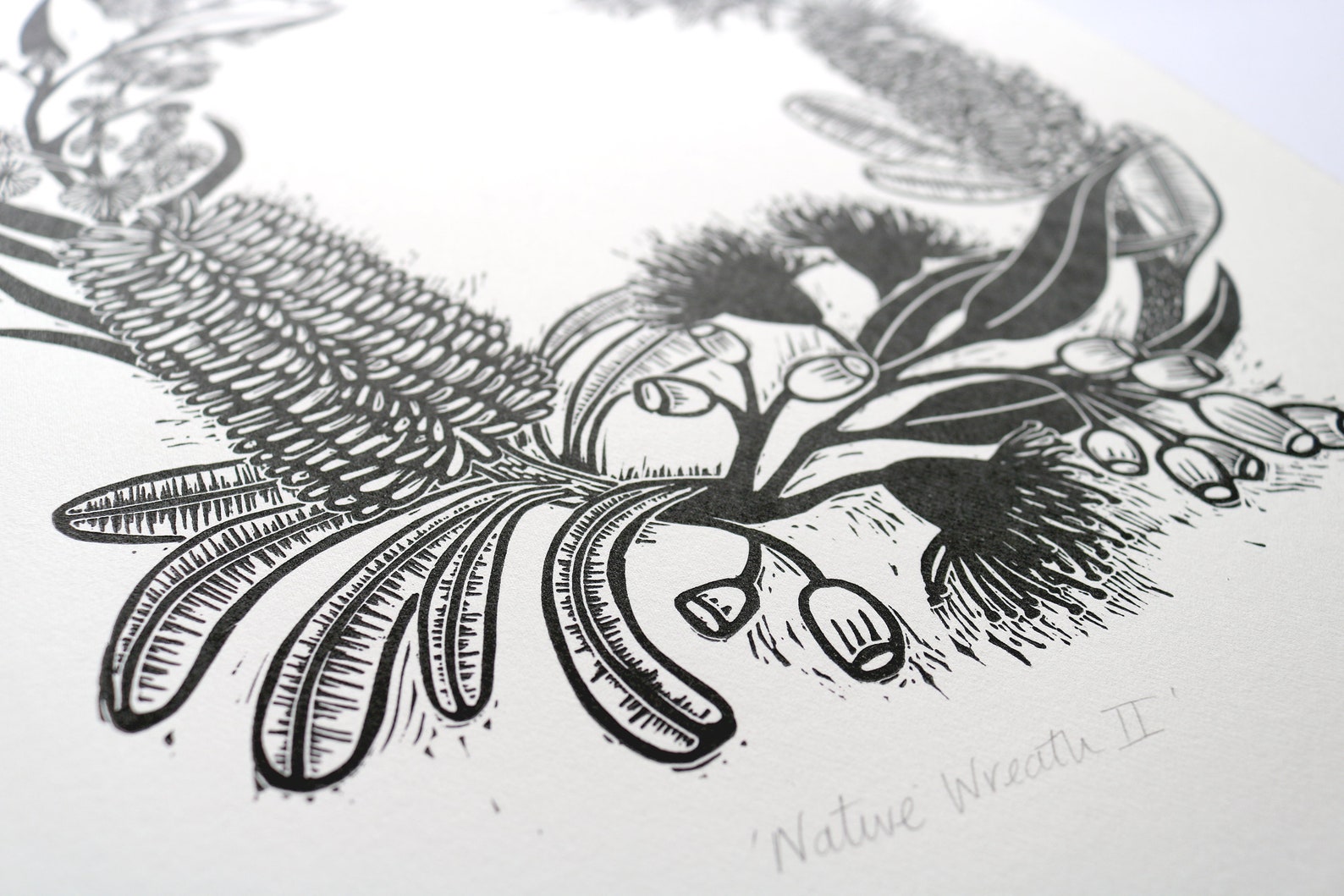 Native Wreath II Lino Print Original Artwork Limited Edition Floral ...