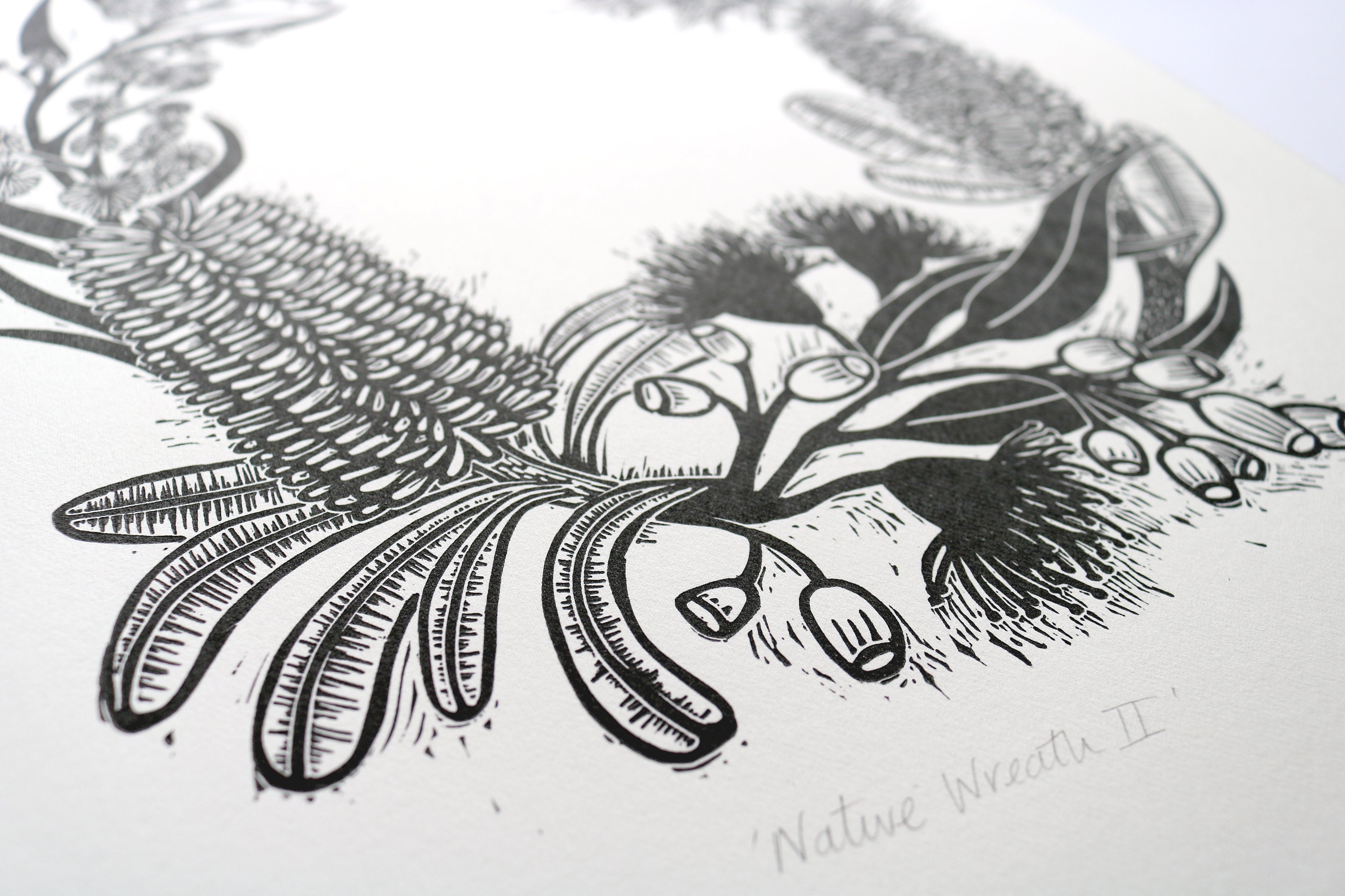 Native Wreath II Lino Print Original Artwork Limited Edition Floral ...