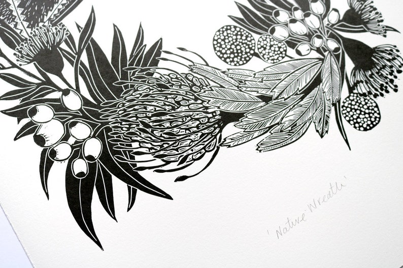 Native Wreath Lino Print Original Artwork Limited Edition Printmaking ...