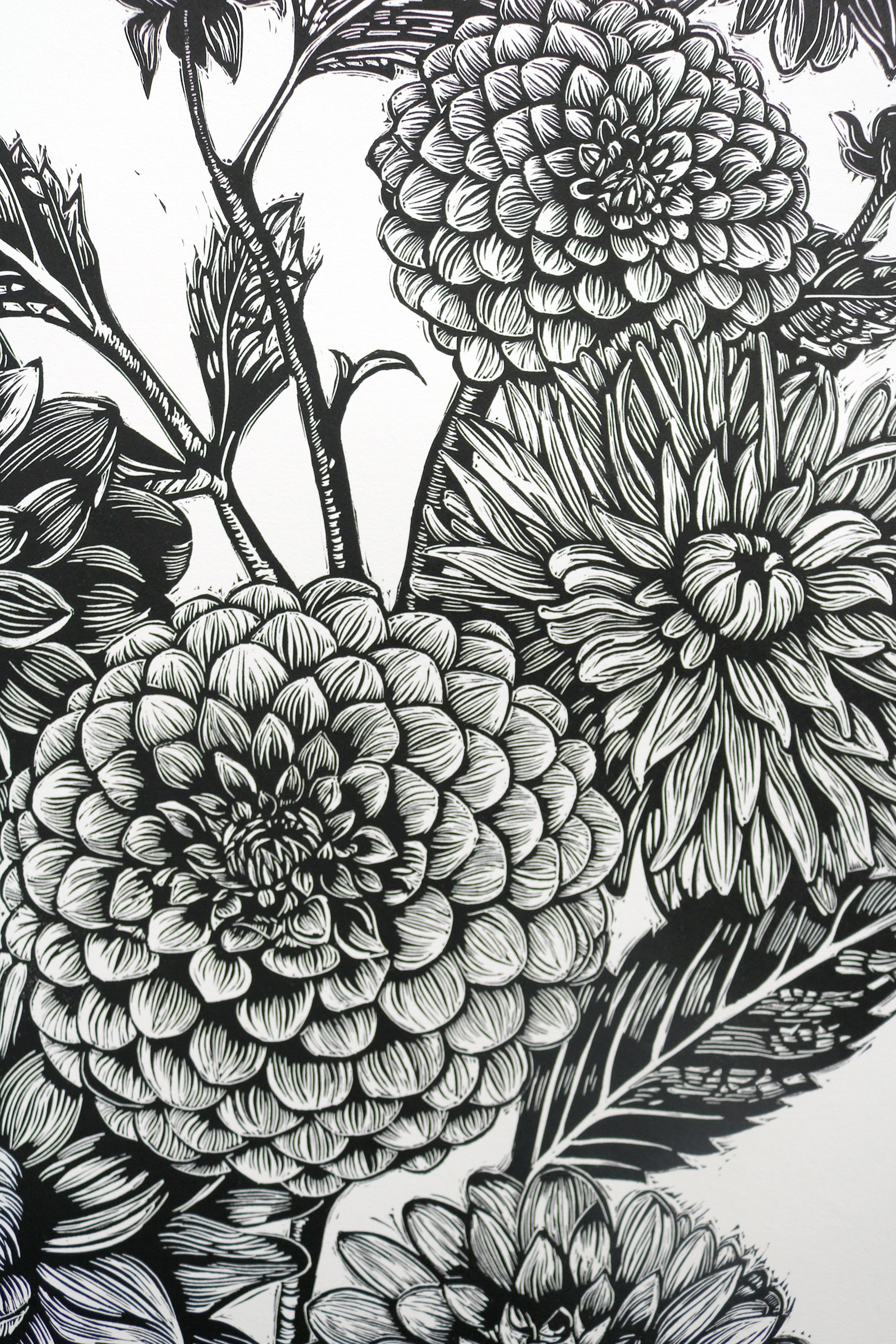 Dahlias Flower Lino Print Relief Cut Handmade Limited Edition Botanical ...