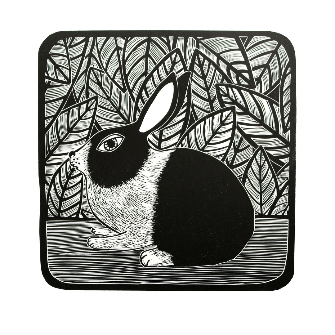 Domino - Rabbit Original Lino Artwork, Lino Print, Handmade, Limited ...