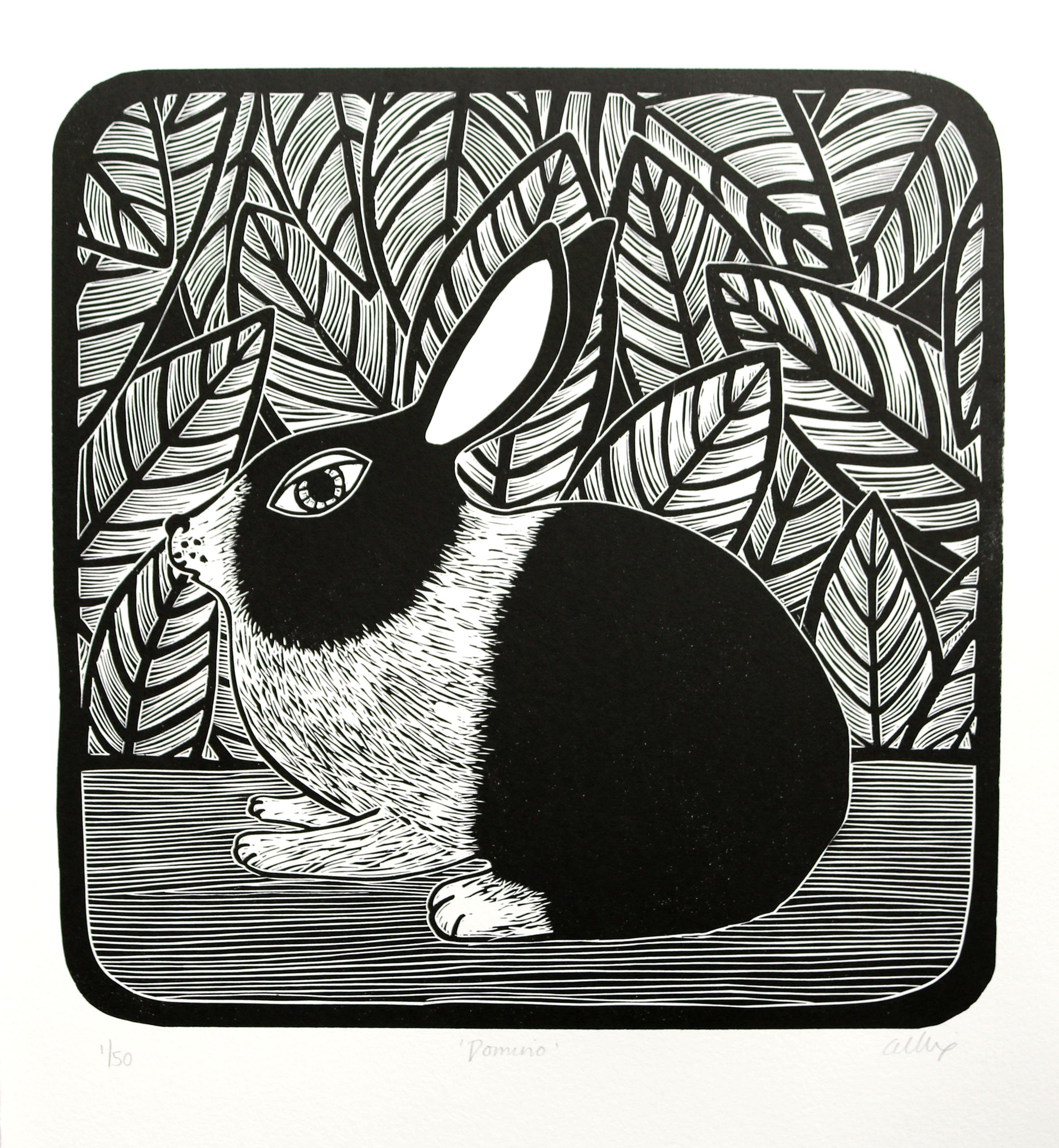 Domino - Rabbit Original Lino Artwork, Lino Print, Handmade, Limited ...