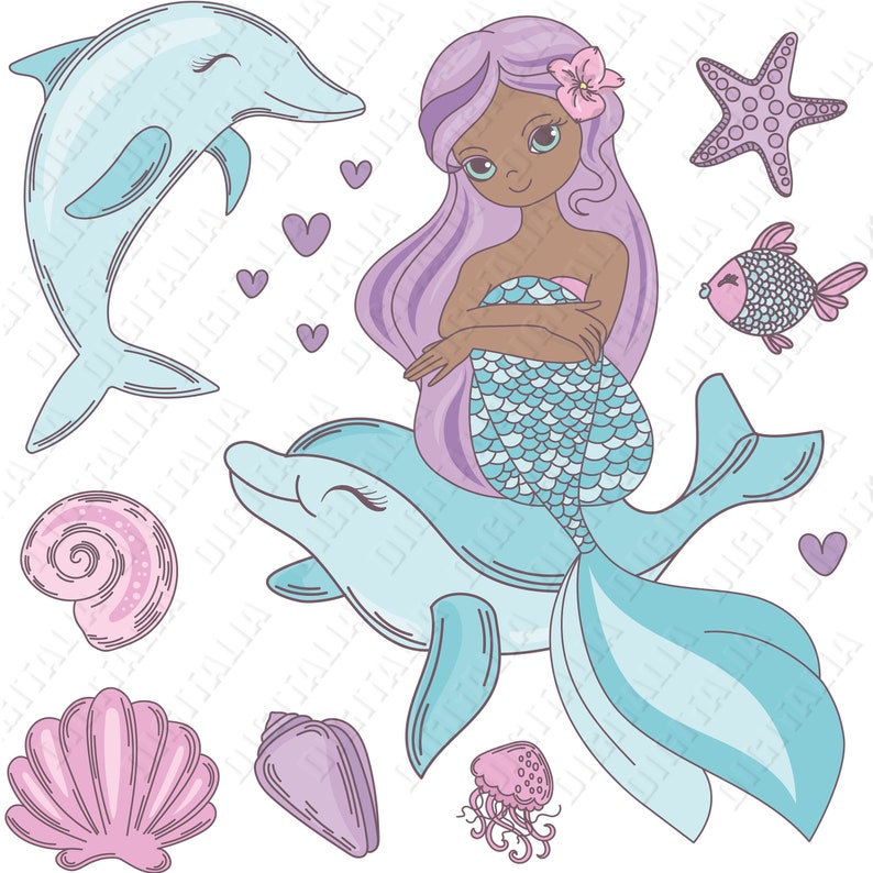 Cute Mermaid Clipart, Mermaid Clip Art, Little Mermaid Svg Files, Jpg ...