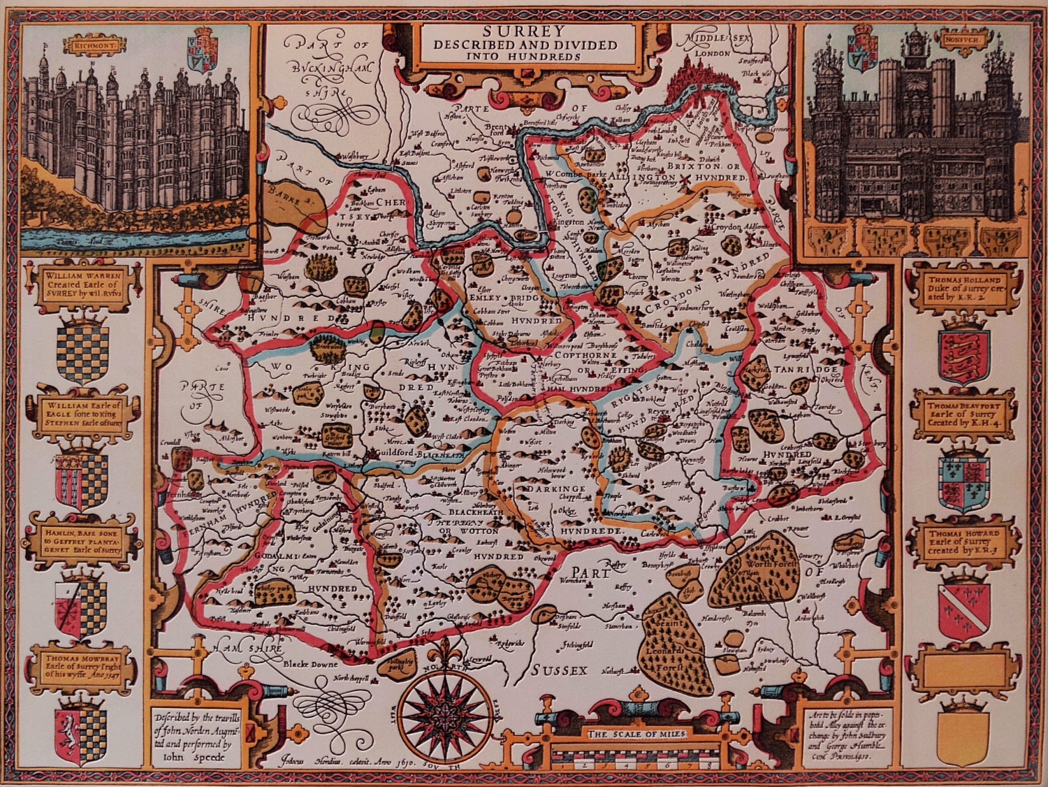 Old Map Of Surrey 1610 by John Speed High Quality | Etsy