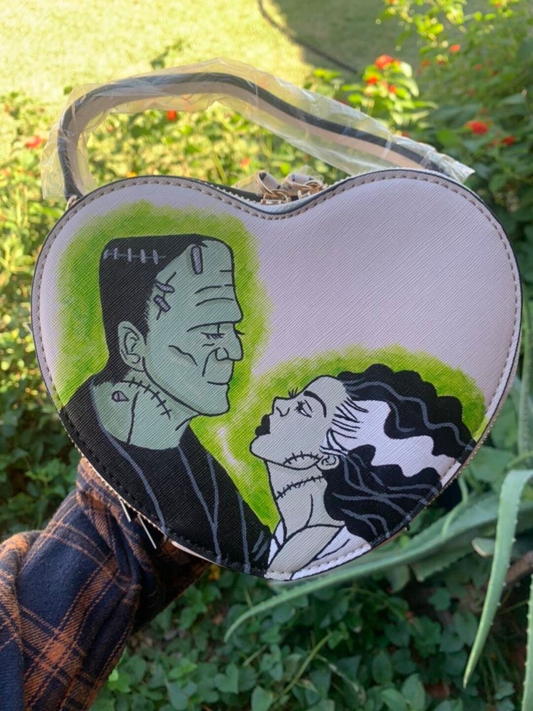Frankenstein and Bride Hand Painted Heart Bag - Etsy