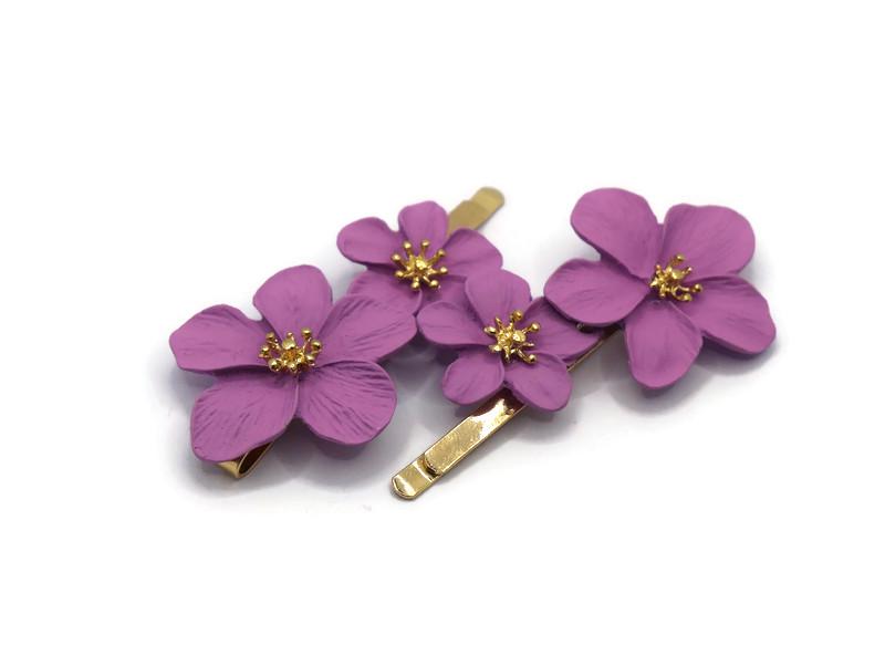 Fiore Clip Range - Set of 2 65mm Gold Slide Hair Floral Clips ...
