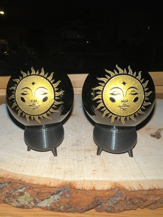 50mm Etched & Gold Tone Inlayed Sun Faces Black Obsidian - Etsy