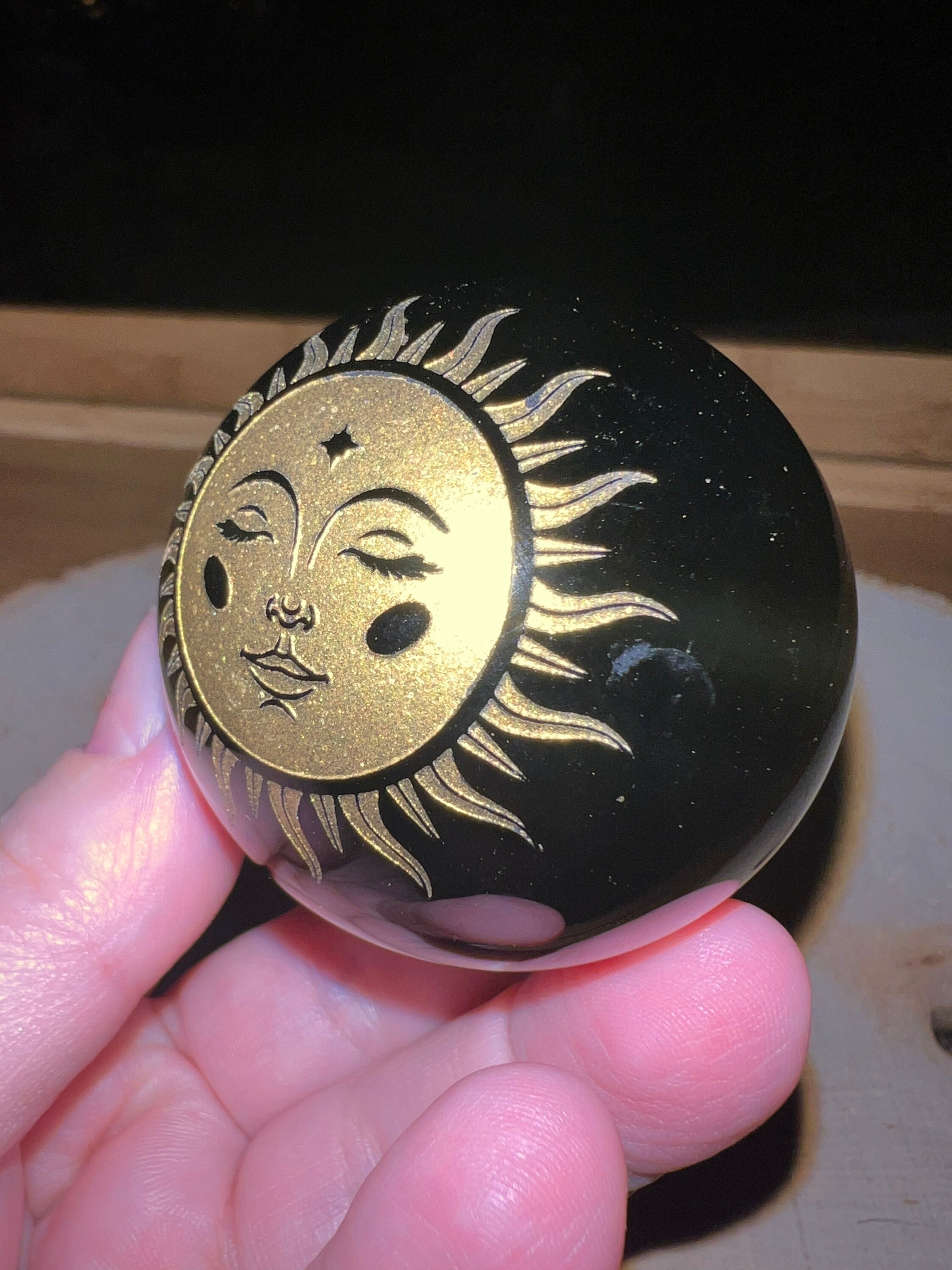50mm Etched & Gold Tone Inlayed Sun Faces Black Obsidian - Etsy