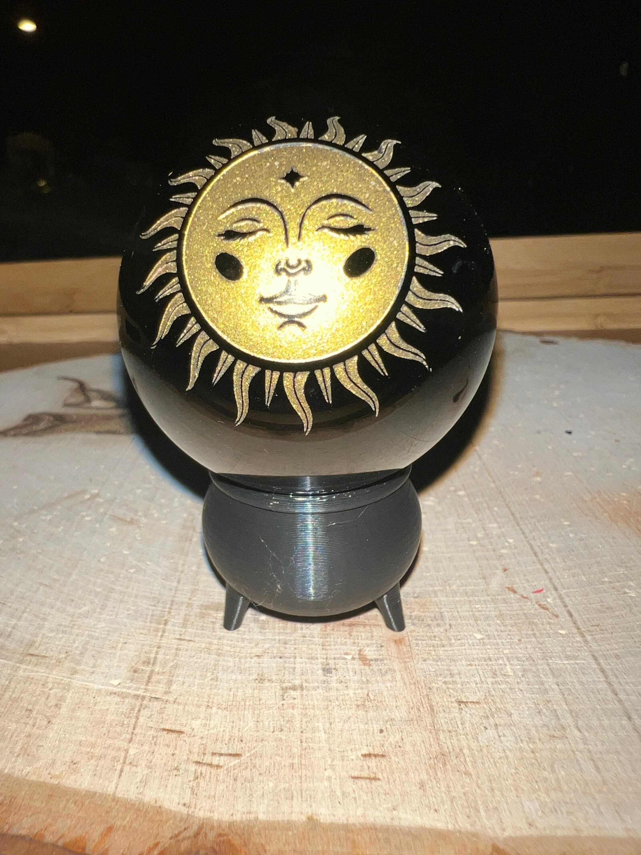 50mm Etched & Gold Tone Inlayed Sun Faces Black Obsidian - Etsy