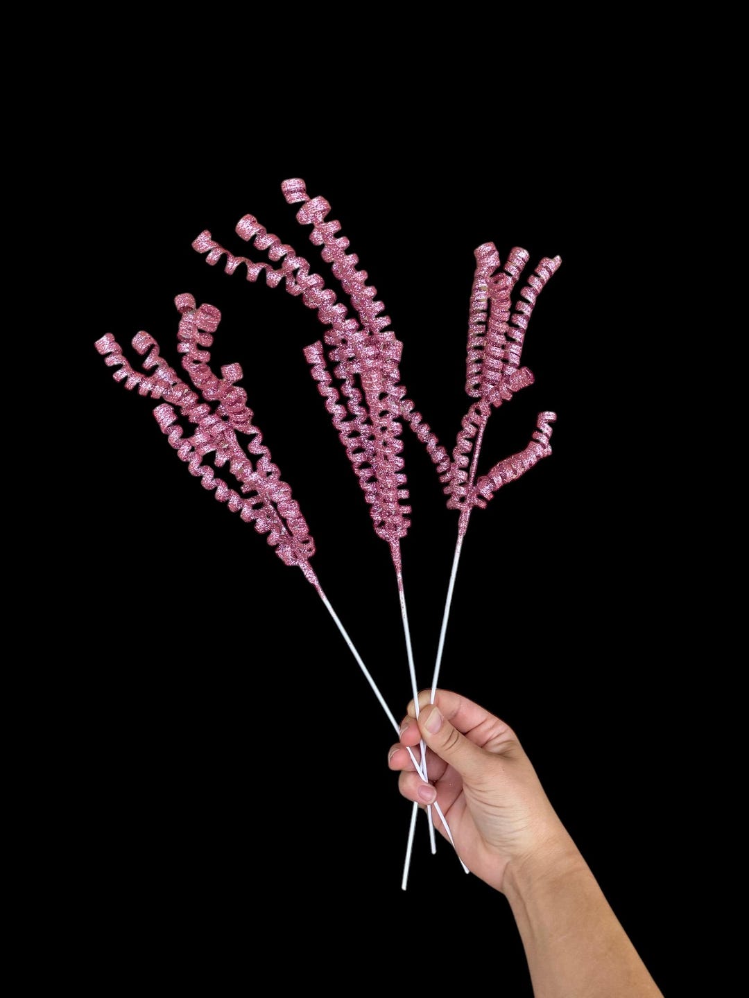 3 Pcs Pink Curly Picks, Pink Glitter Picks, Pink Wreath Attachments ...