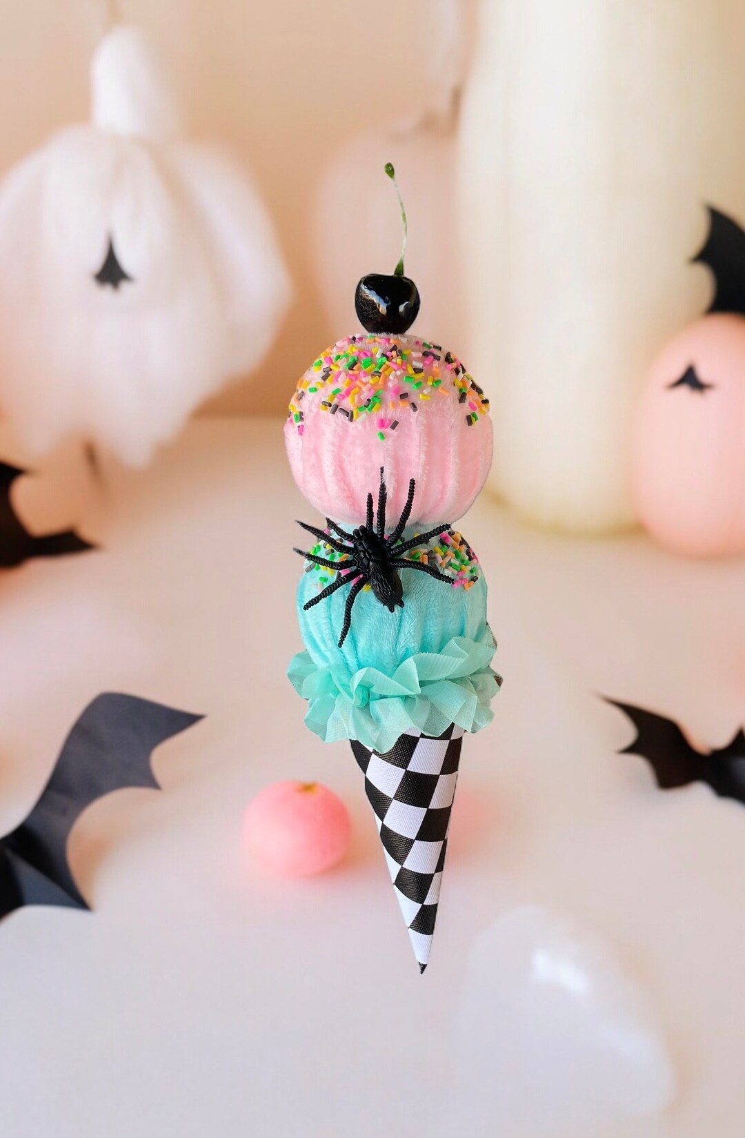 Faux Halloween Ice Cream Cone, Halloween Ice Cream Cone, Two Scoop Ice ...