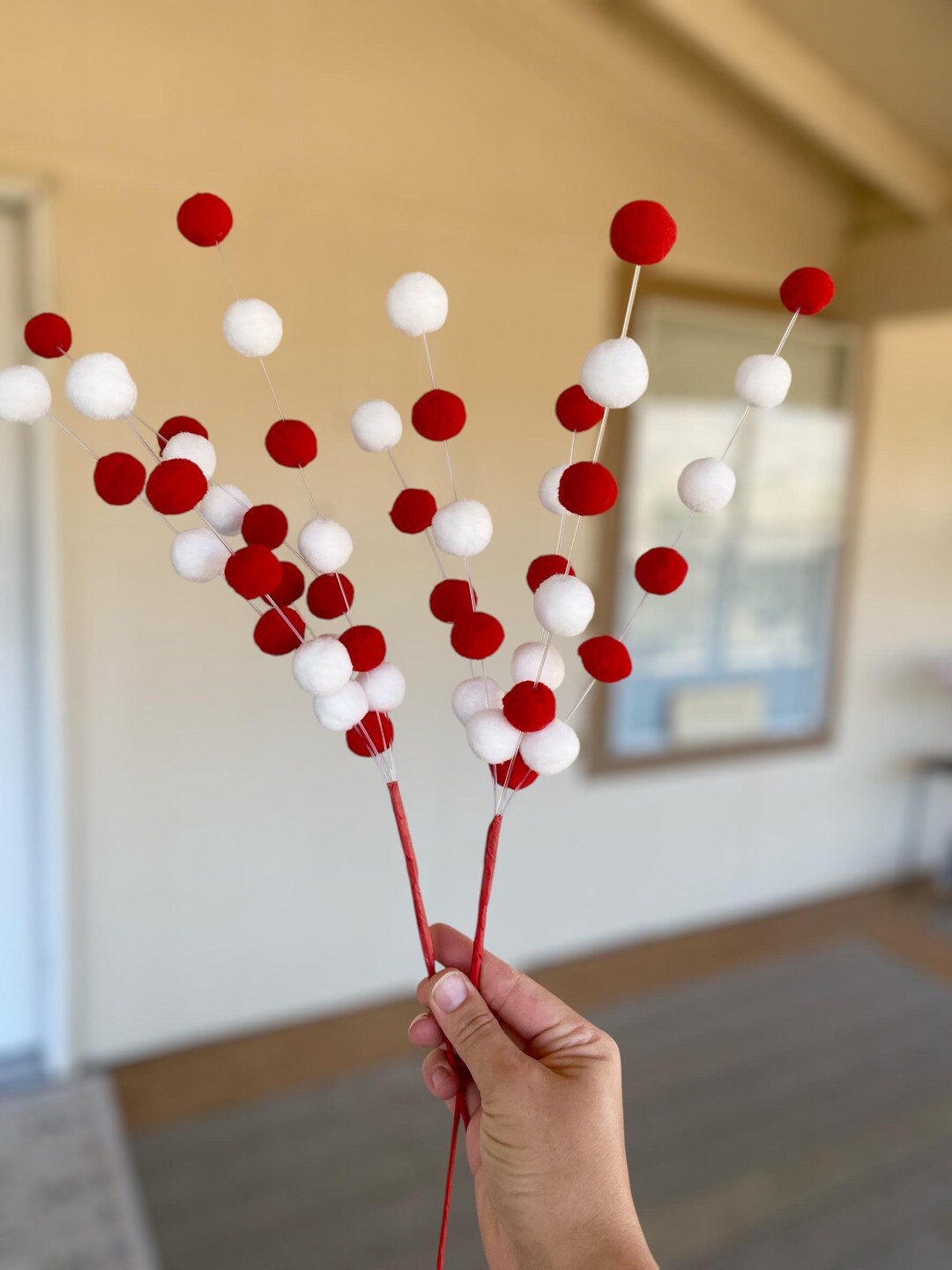 2 Pcs Pom Pom Sprays, Ball Sprays, Pink Picks, Ball Picks, Wreath ...