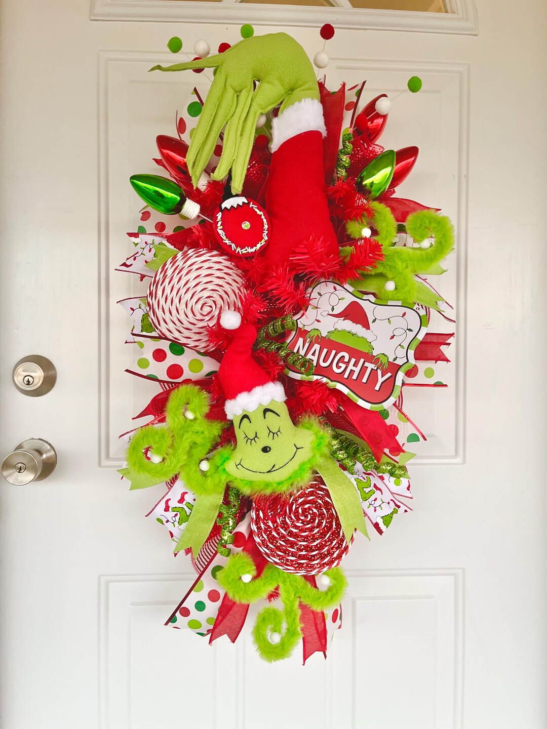 Grinch Wreath, Grinch Christmas Wreath, Grinch Swag Wreath, Christmas ...