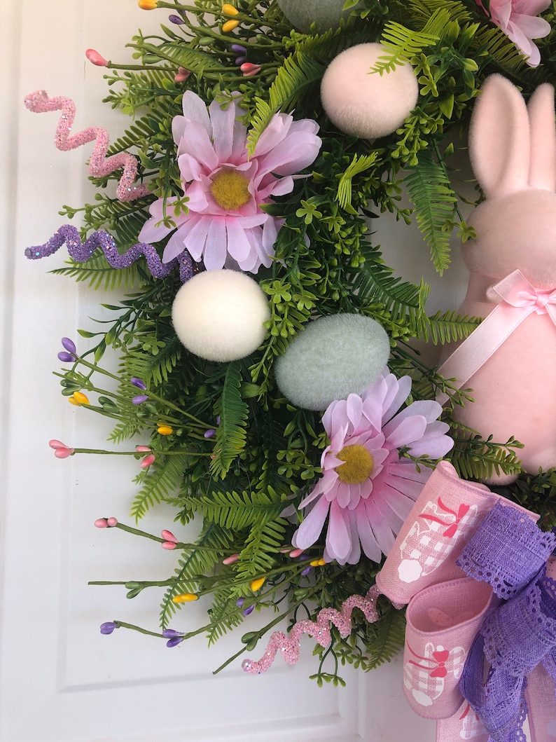 Spring Wreath, Grapevine Wreath, Flocked Bunny Decor, Rustic Spring ...