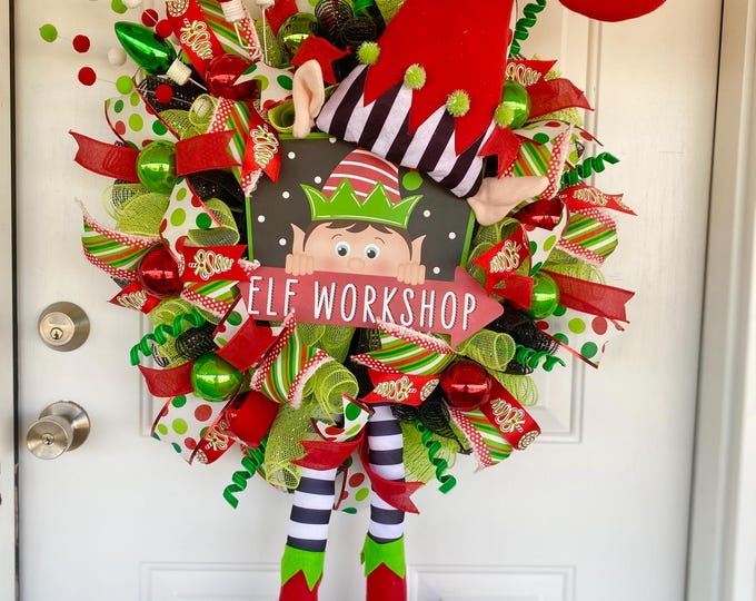 Elf Wreath, Elf Leg Wreath, Elf Hat Wreath, Christmas Elf Wreath ...
