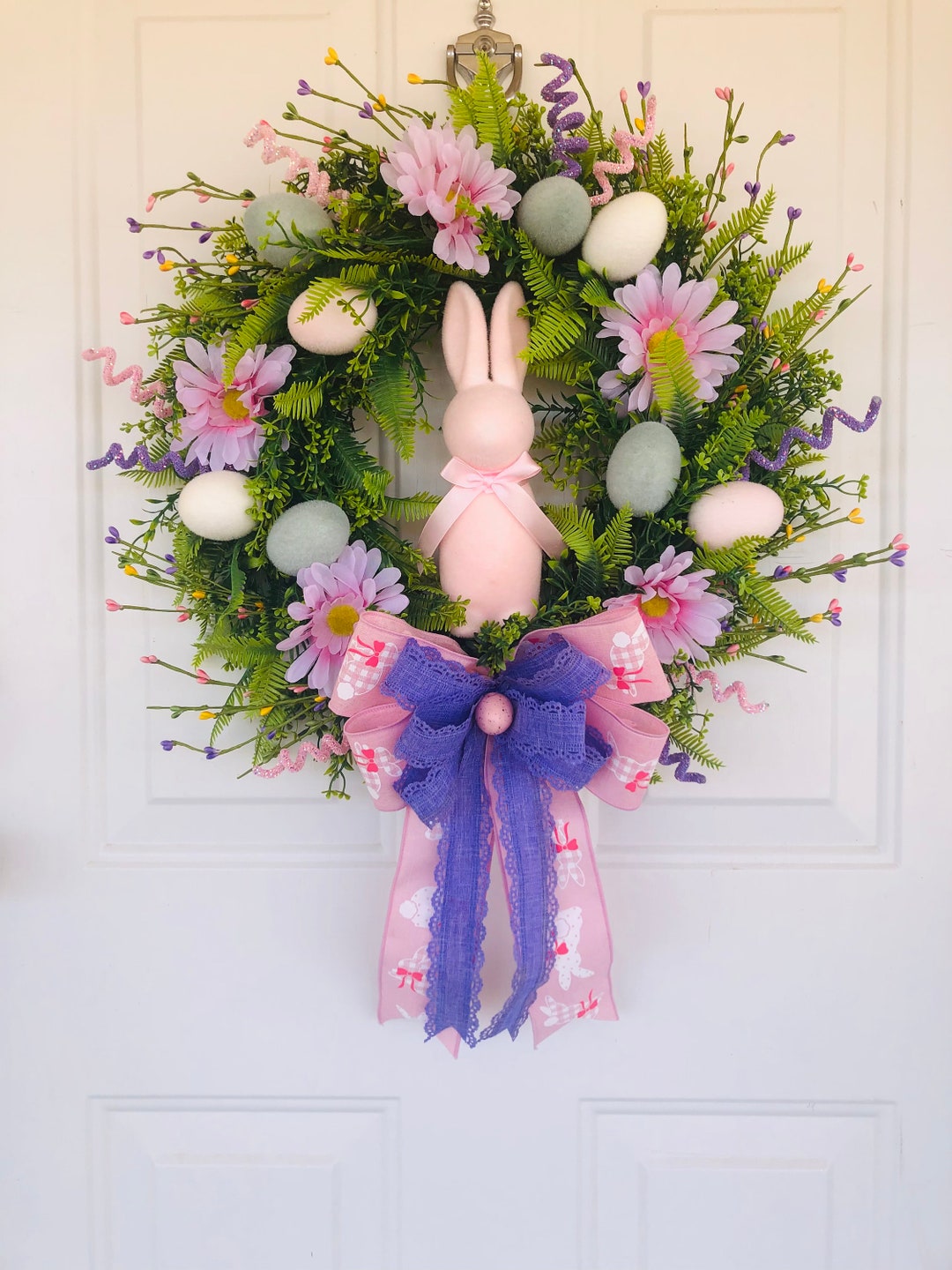 Spring Wreath, Grapevine Wreath, Flocked Bunny Decor, Rustic Spring ...
