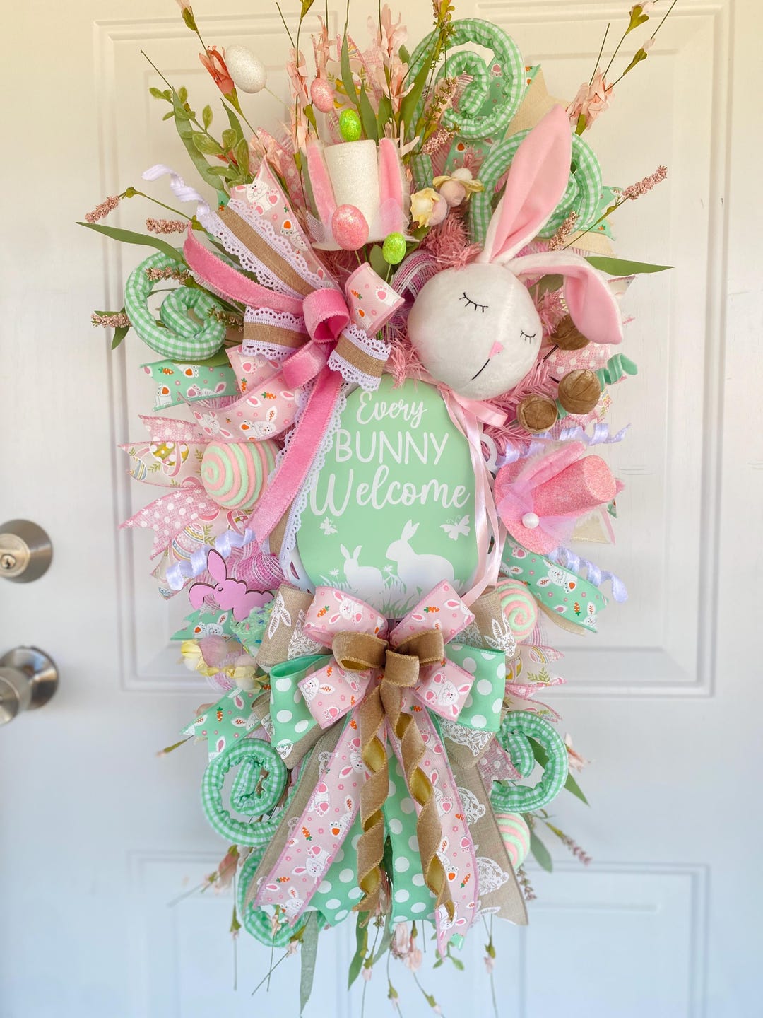 Pastel Easter Wreath, Bunny Swag Wreath, Easter Swag Wreath, Pink ...