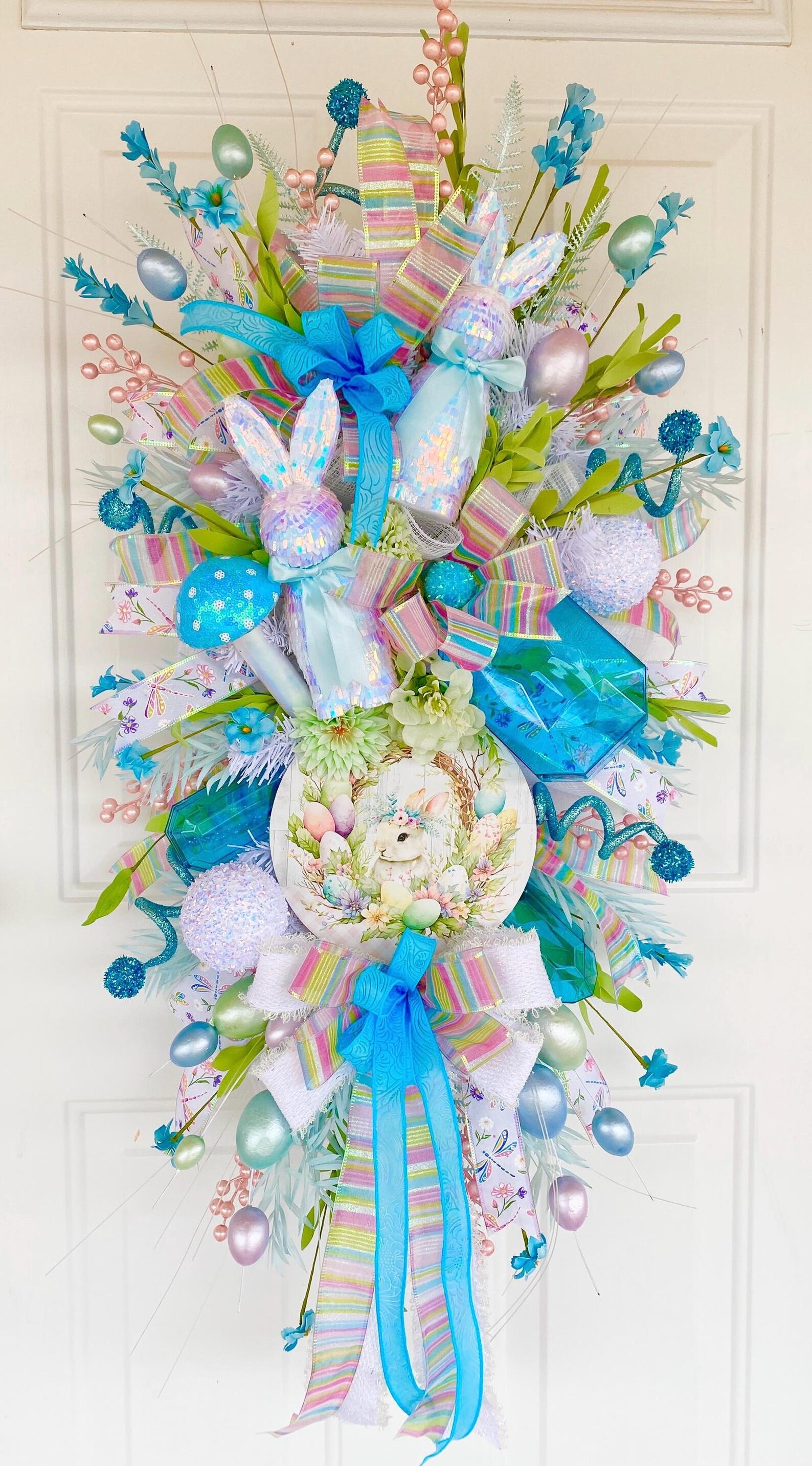 Jeweled Easter Wreath, Blue Easter Wreath, Easter Swag Wreath, Blue ...