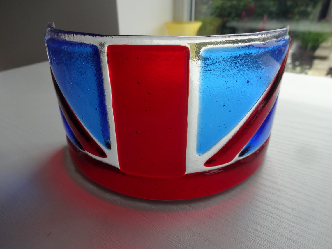 Fused Glass Union Jack Flag Stand Suncatcher Red and Blue - Etsy