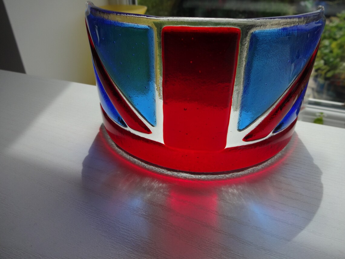 Fused Glass Union Jack Flag Stand Suncatcher Red and Blue - Etsy
