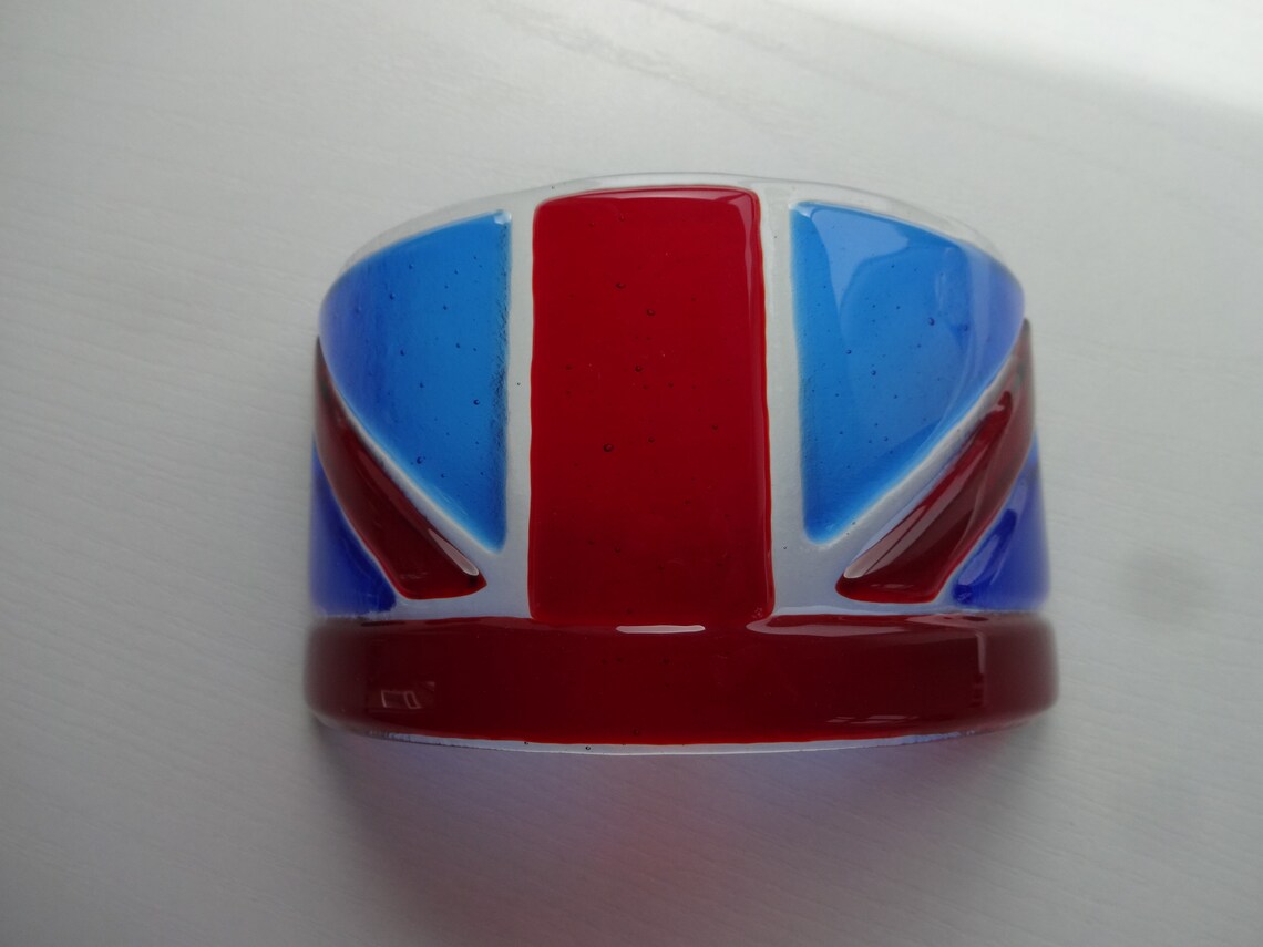 Fused Glass Union Jack Flag Stand Suncatcher Red and Blue - Etsy