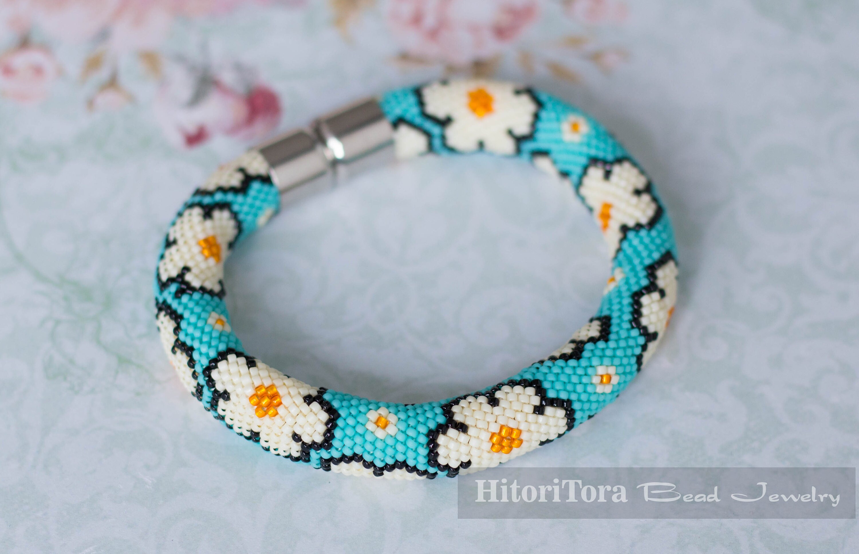 PDF Pattern for Beaded Crochet Bracelet Seed Bead Rope Pattern Daisies ...