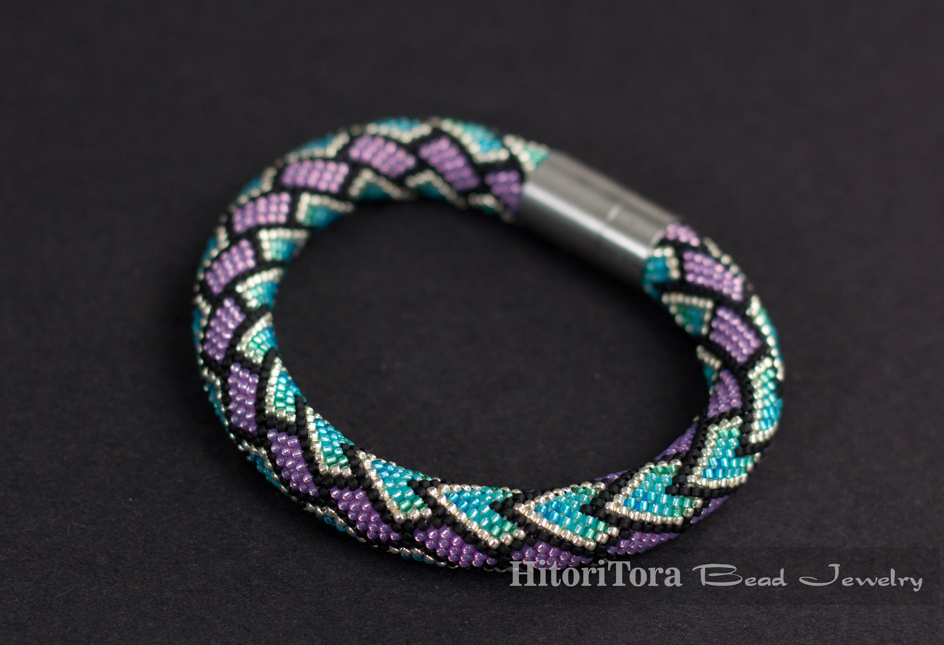 PDF Pattern for Beaded Crochet Bracelet Seed Bead Pattern Teal Lavender ...