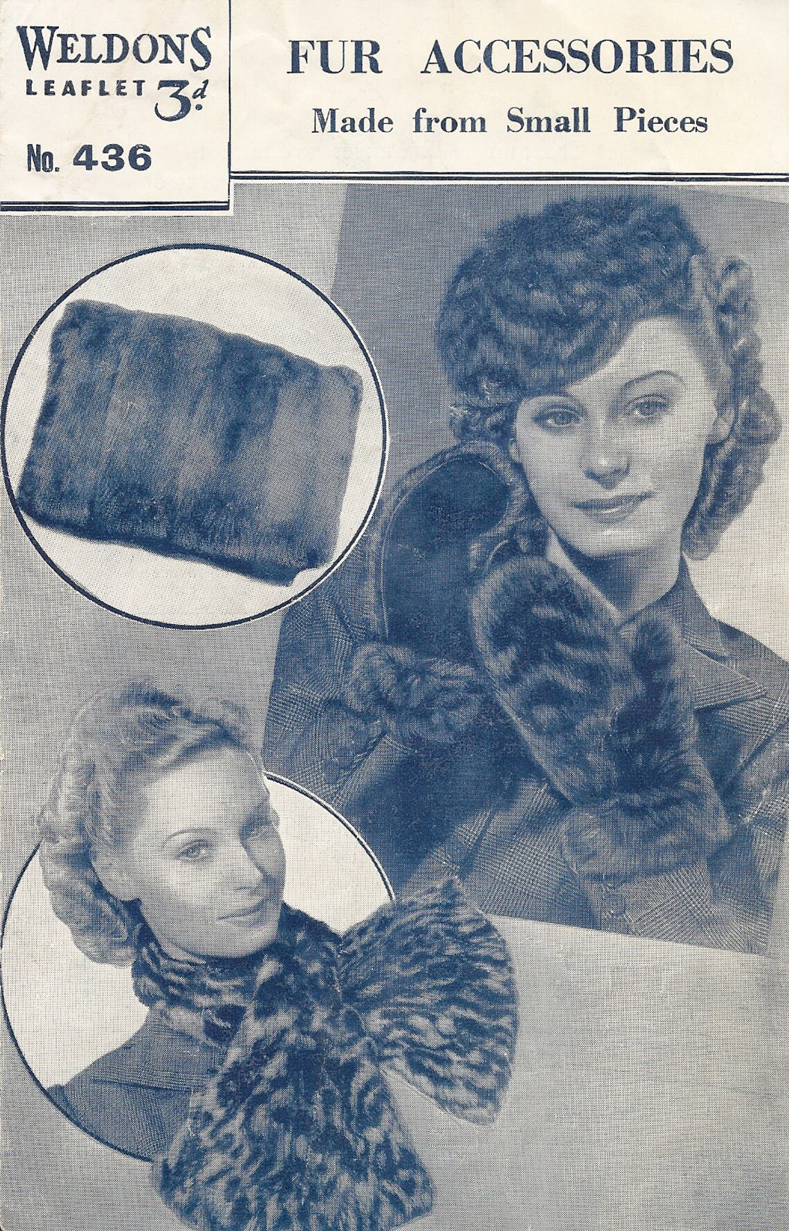 PDF 1940s Sewing Pattern- Fur Hat, Muff, Mitts- Accessories- Faux Fur ...