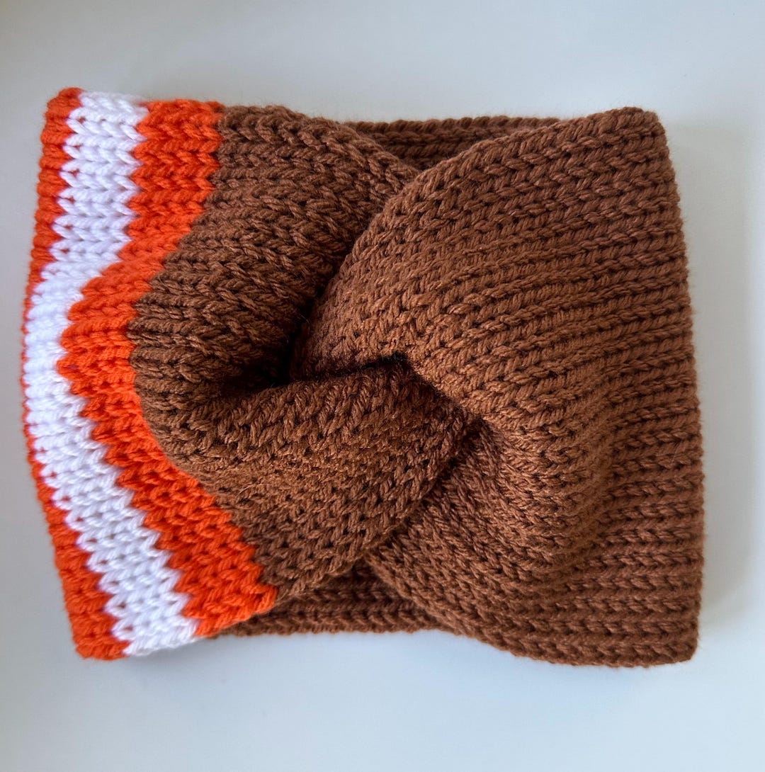 Cleveland Browns Ear Warmer, Orange and Brown Ear Warmer, Knit Ear ...