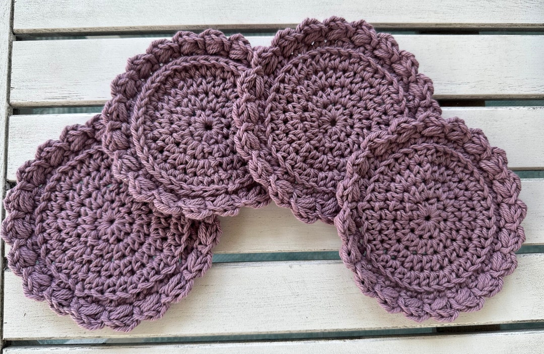 Purple Coaster Set, Round Coasters, Crochet Coaster Set, Modern ...