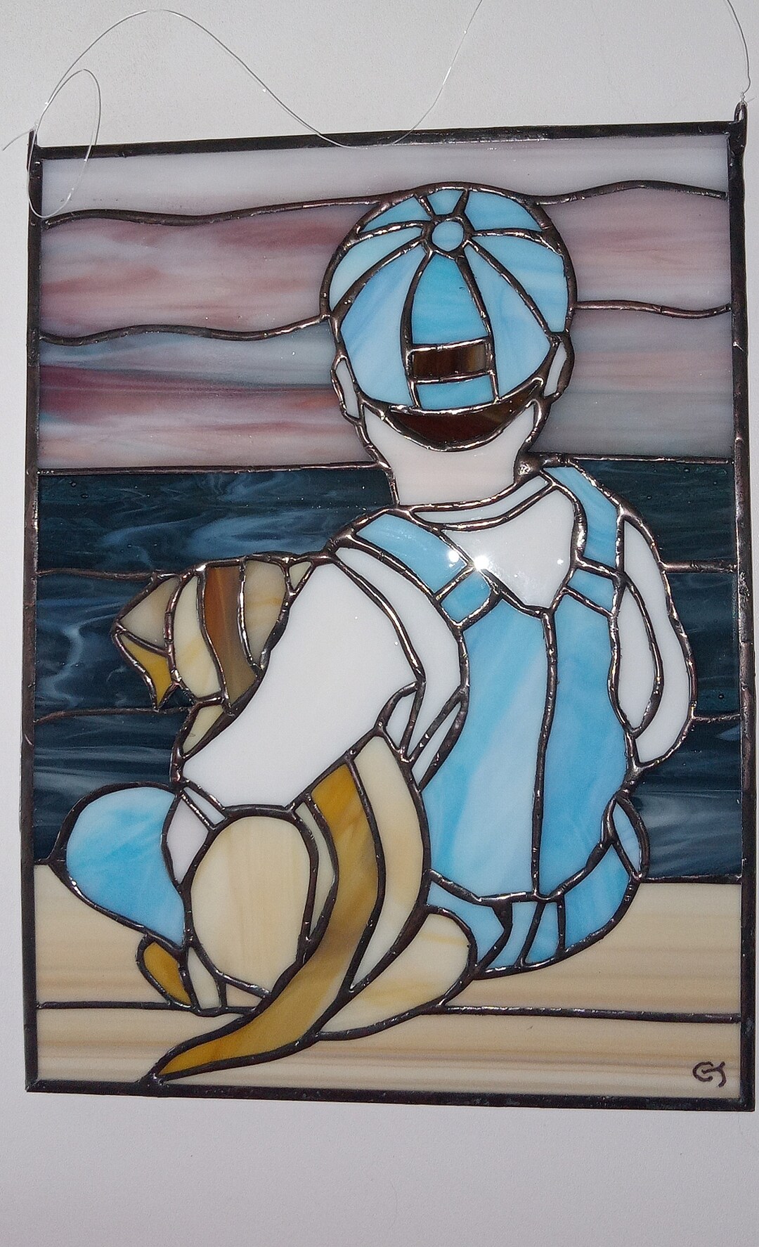 Stained Glass Tiffany Little Boy and His Dog - Etsy