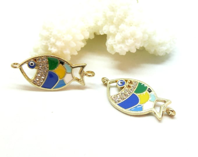 PS110254913 Set of 1- 2 Connectors, Fish With Rhinestones 29 Mm ...