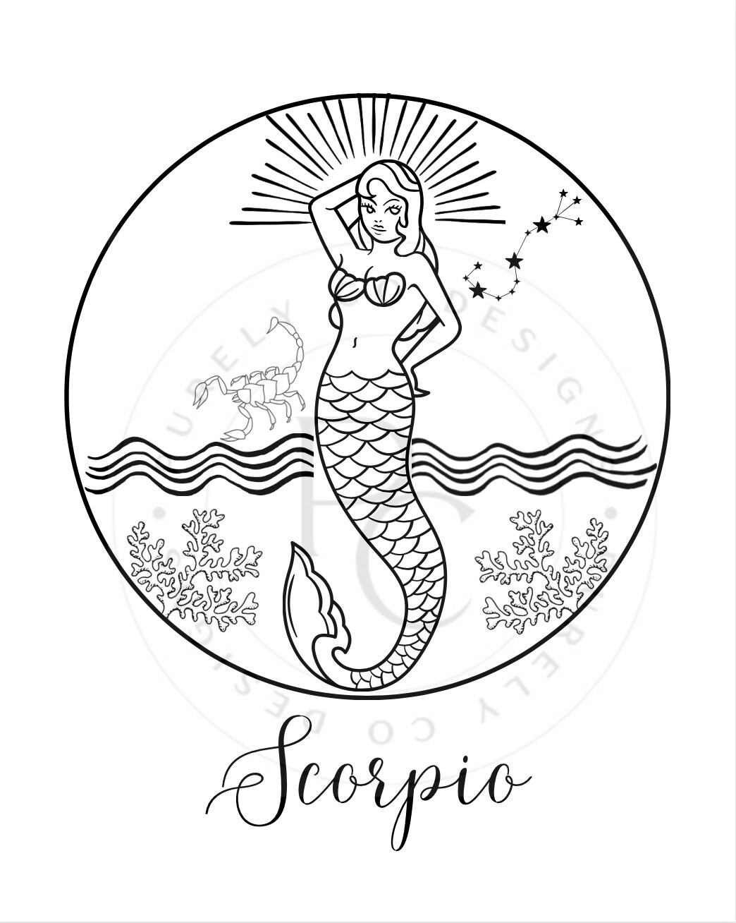 Scorpio Zodiac Printable Coloring Page Wall Art Adult Coloring ...