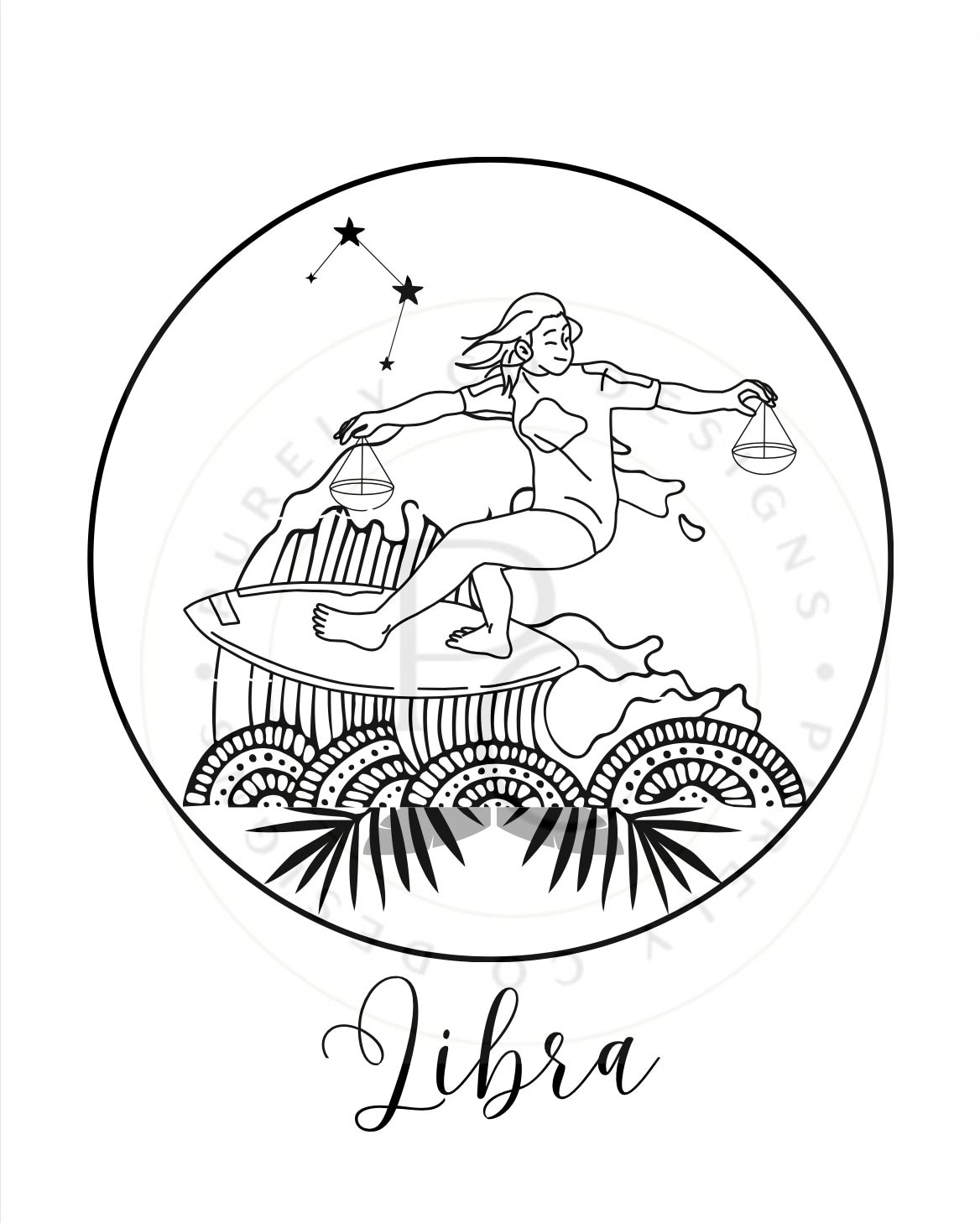 Libra Zodiac Printable Coloring Page Wall Art Adult Coloring Printable ...